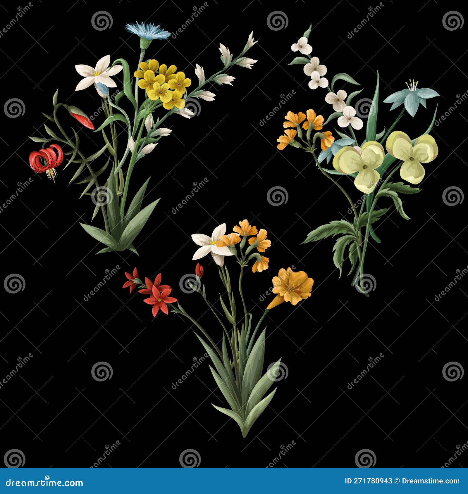 Ramos Con Flores De Prado Fino. Vector. Ilustración del Vector ...