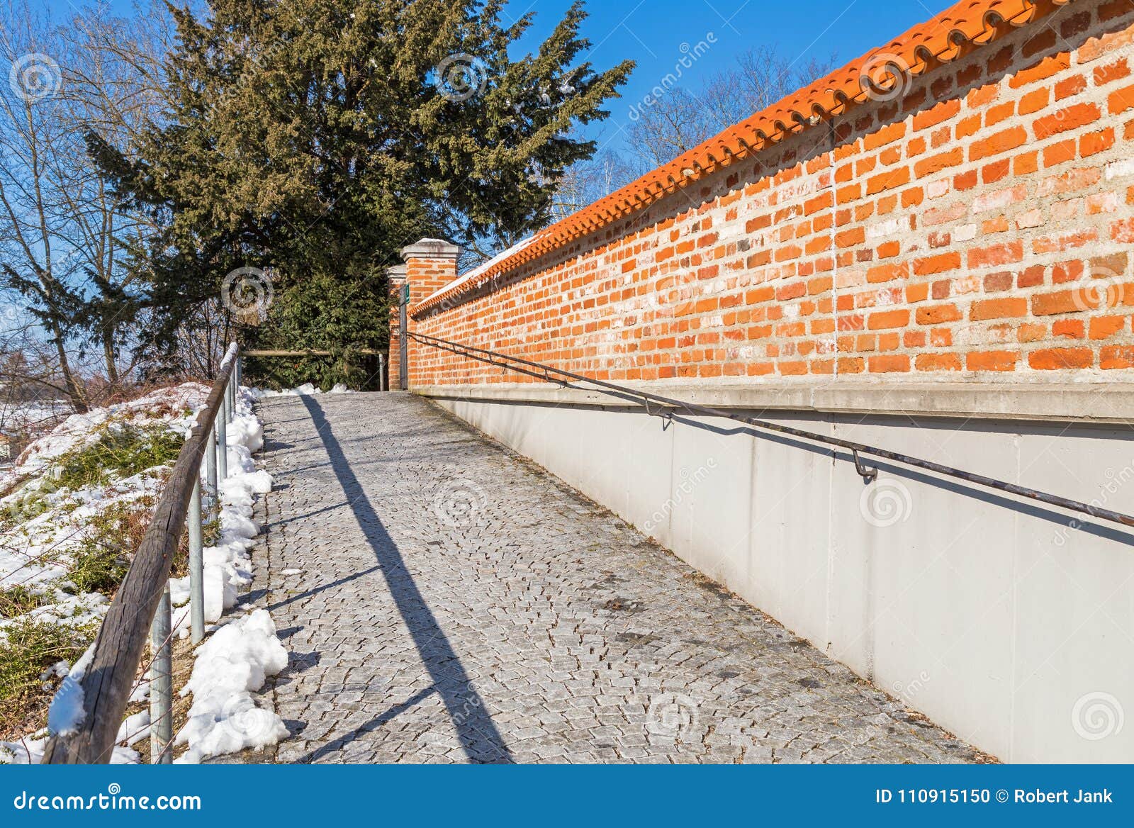 Ramp on a brick wall stock photo. Image of ramp, wood - 110915150