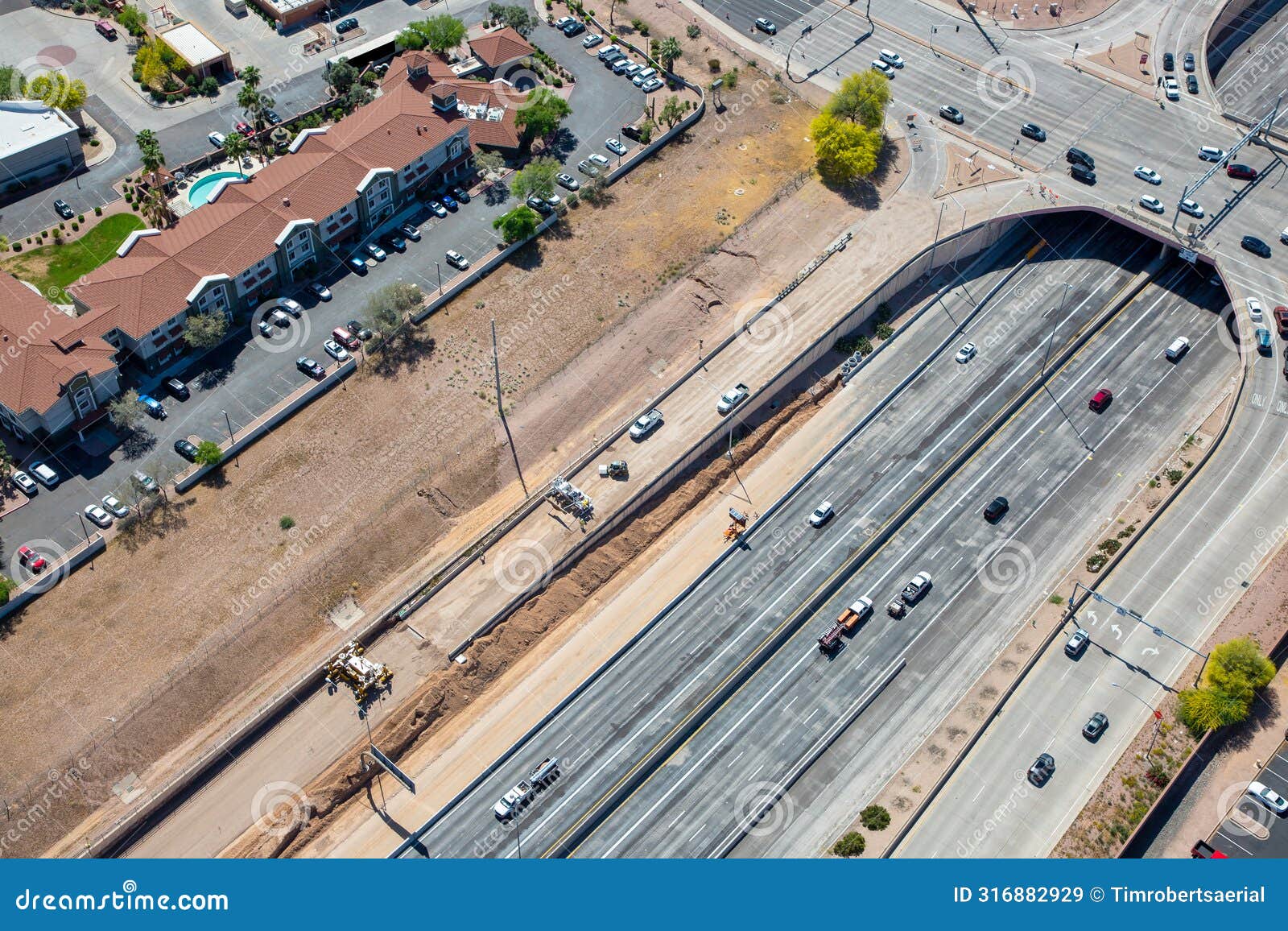 Freeway Widening and Ramp Construction Viewed from Above Stock Image ...
