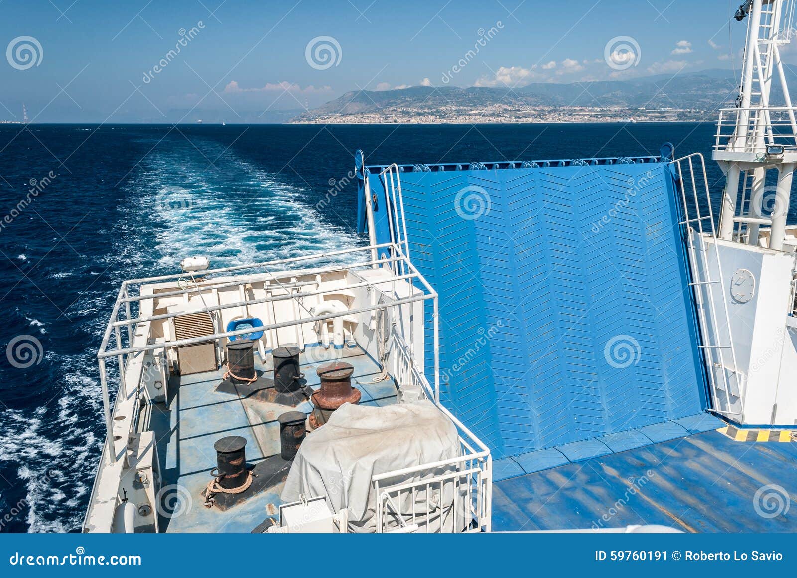 Ramp On Ferry Bow With Yacht And Island Background A Lifted Ramp On A ...