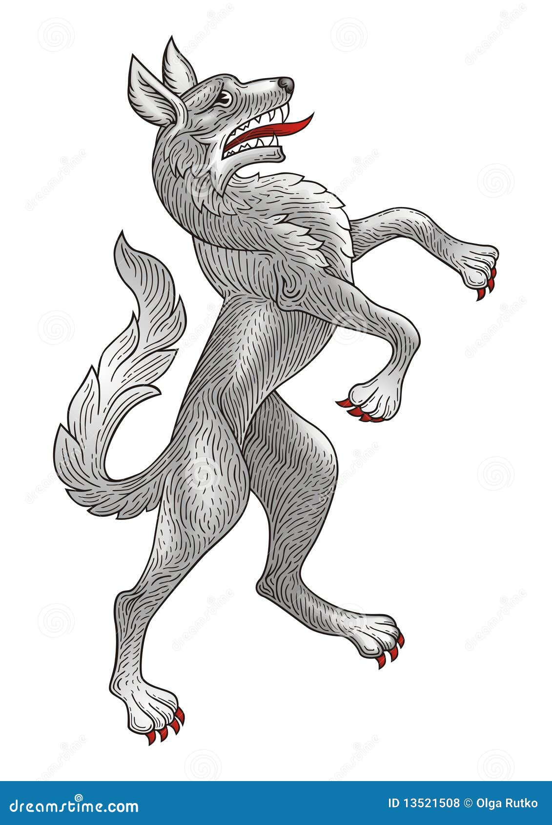 Wolf Or Dog In Rampant Heraldic Coat Of Arms Pose Cartoon Vector ...