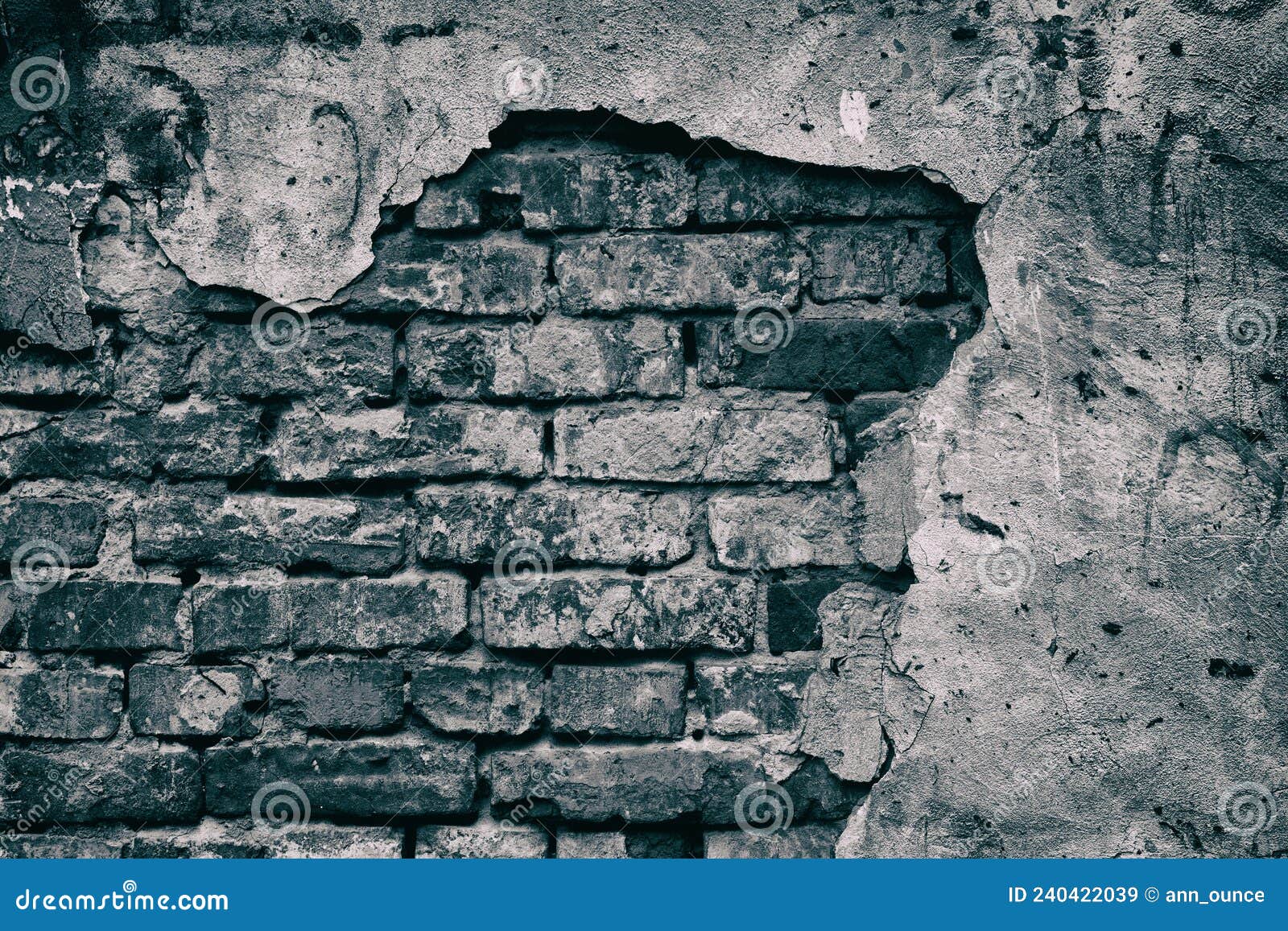 Ramshackle Brick Wall with Broken Plaster - Gloomy Dark Background ...