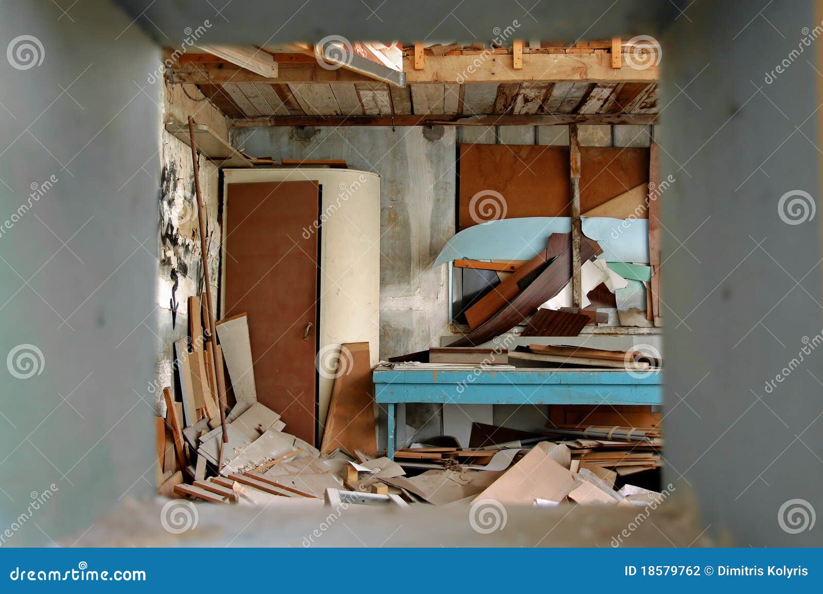 Ramshackled Room with Boarded Up Window Stock Photo - Image of disorder ...