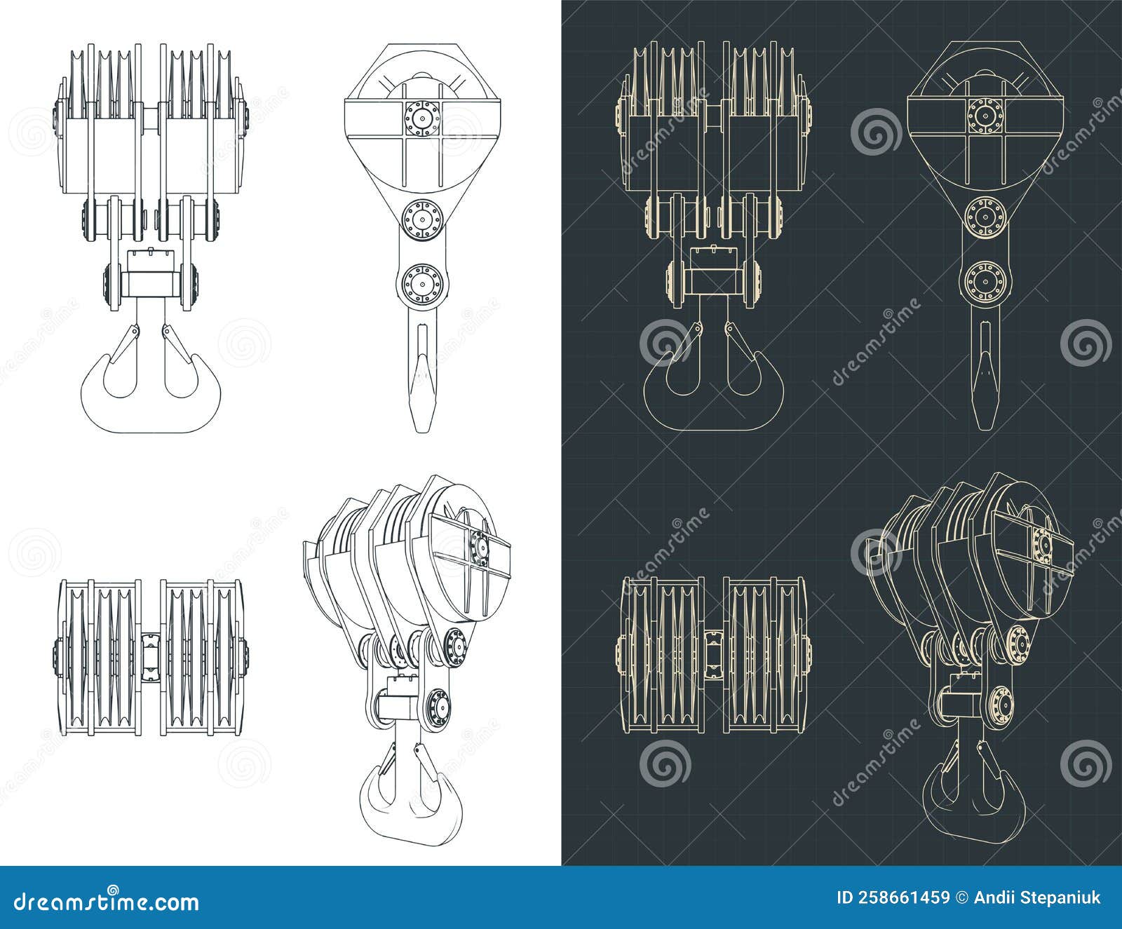Drawings Of The Bow And Winch Of Sailing Yacht Vector Illustration ...