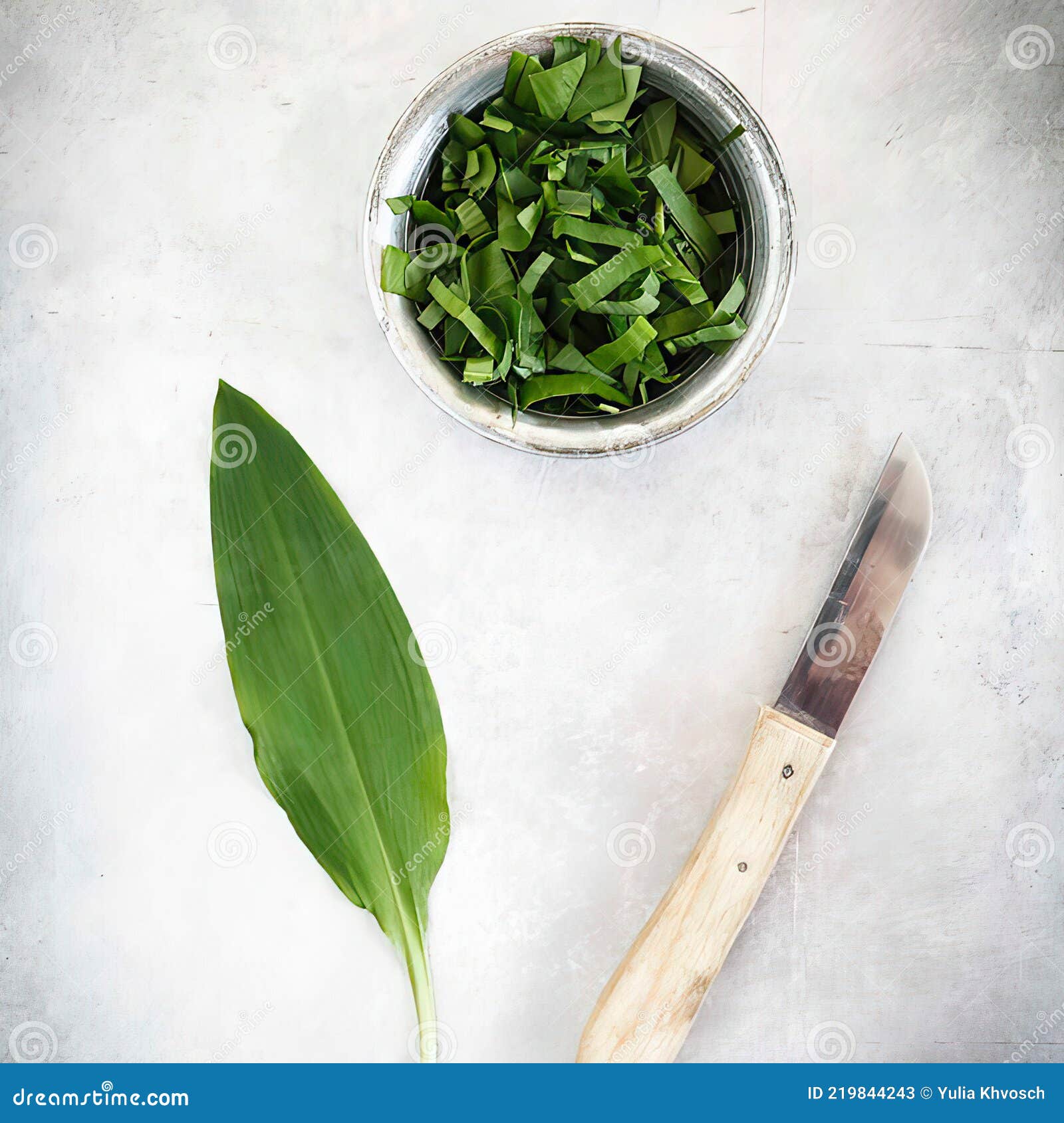 Ramson Leaf and Chopped Ramson on the Table, Top View. Stock Image ...
