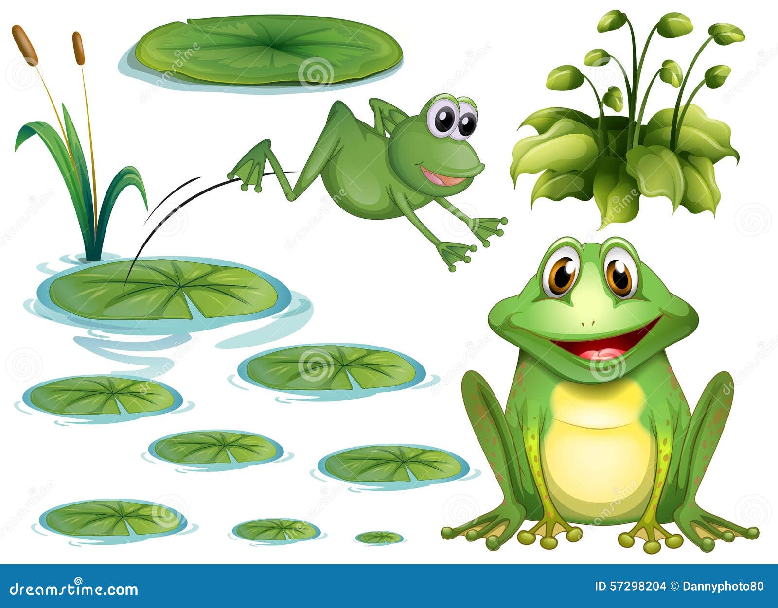 Rana y hojas ilustración del vector. Ilustración de rana - 57298204