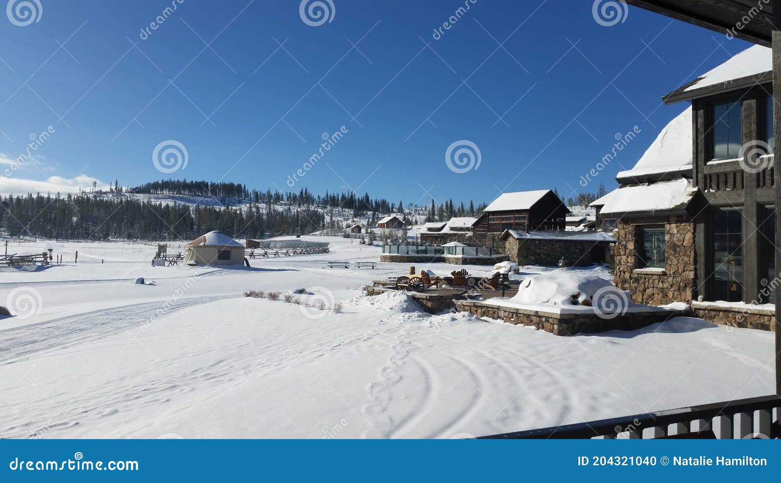 Ranch covered in new snow stock photo. Image of snow - 204321040