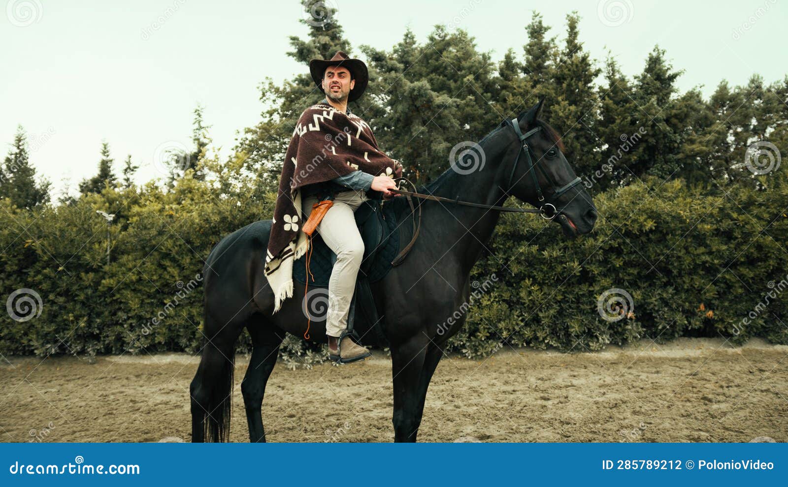 In the Ranch Cowboy and Black Horse Stock Photo - Image of riding ...