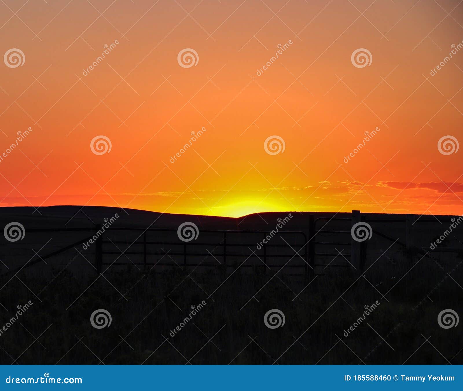 Ranch Gate during Spectacular Orange Sunset Stock Photo - Image of ...