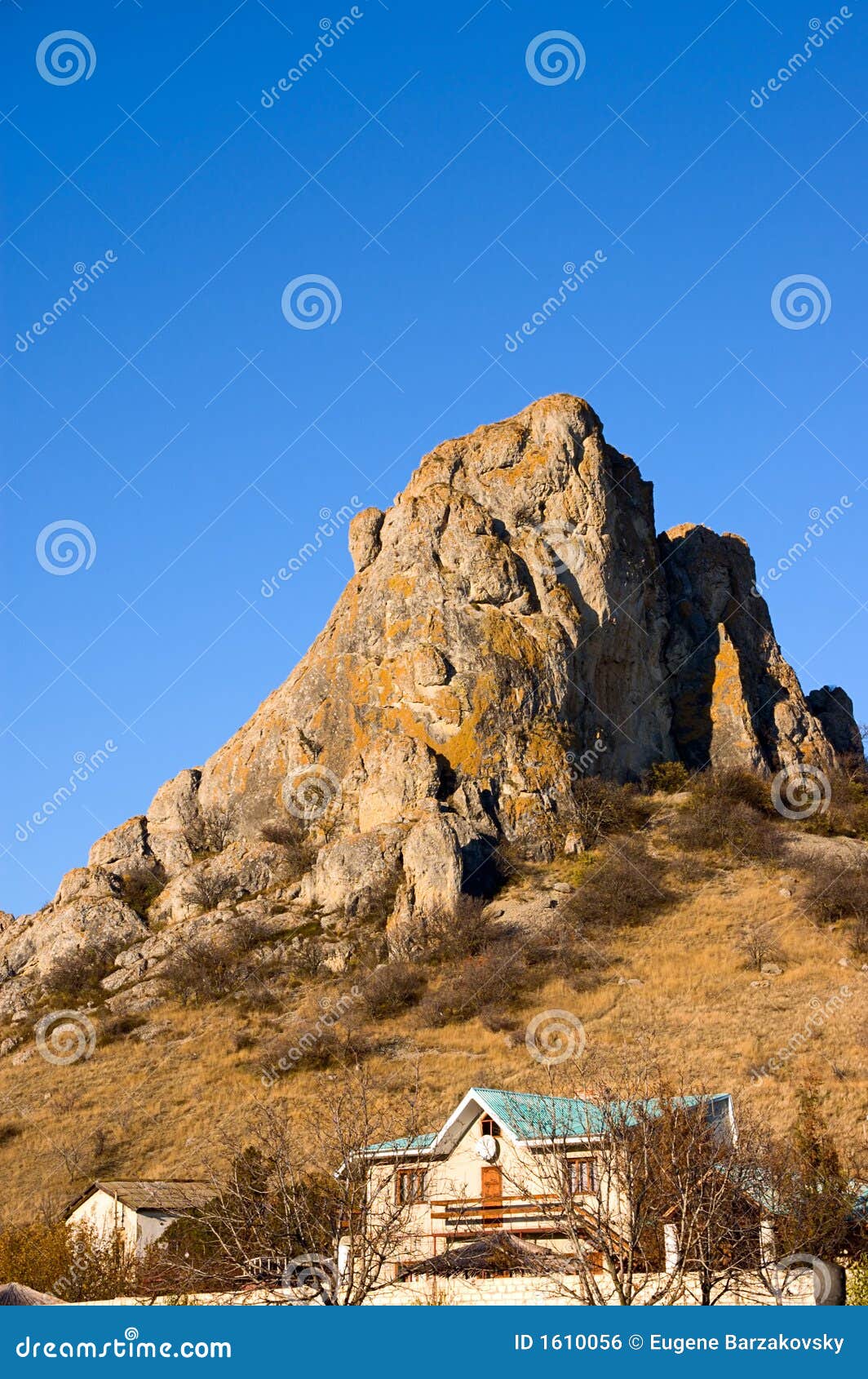 Ranch House at the Foot of the Rock Stock Photo - Image of prairie ...