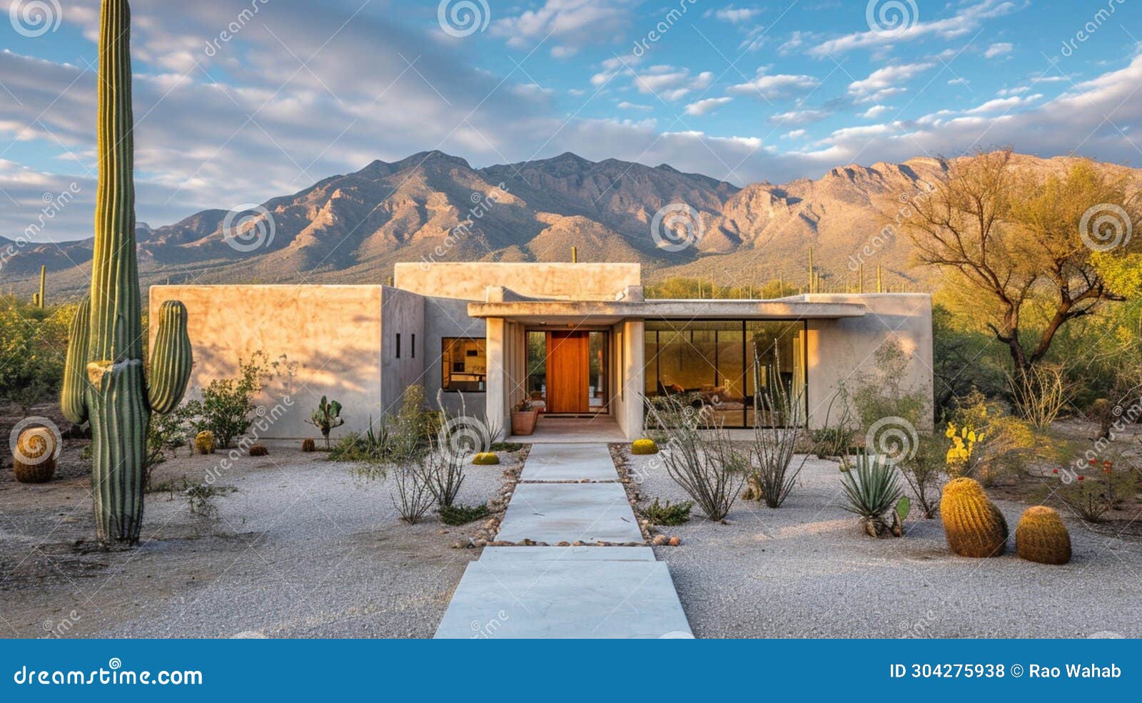 Ranch Stucco Home in Hill Area with Sunrise Stock Illustration ...