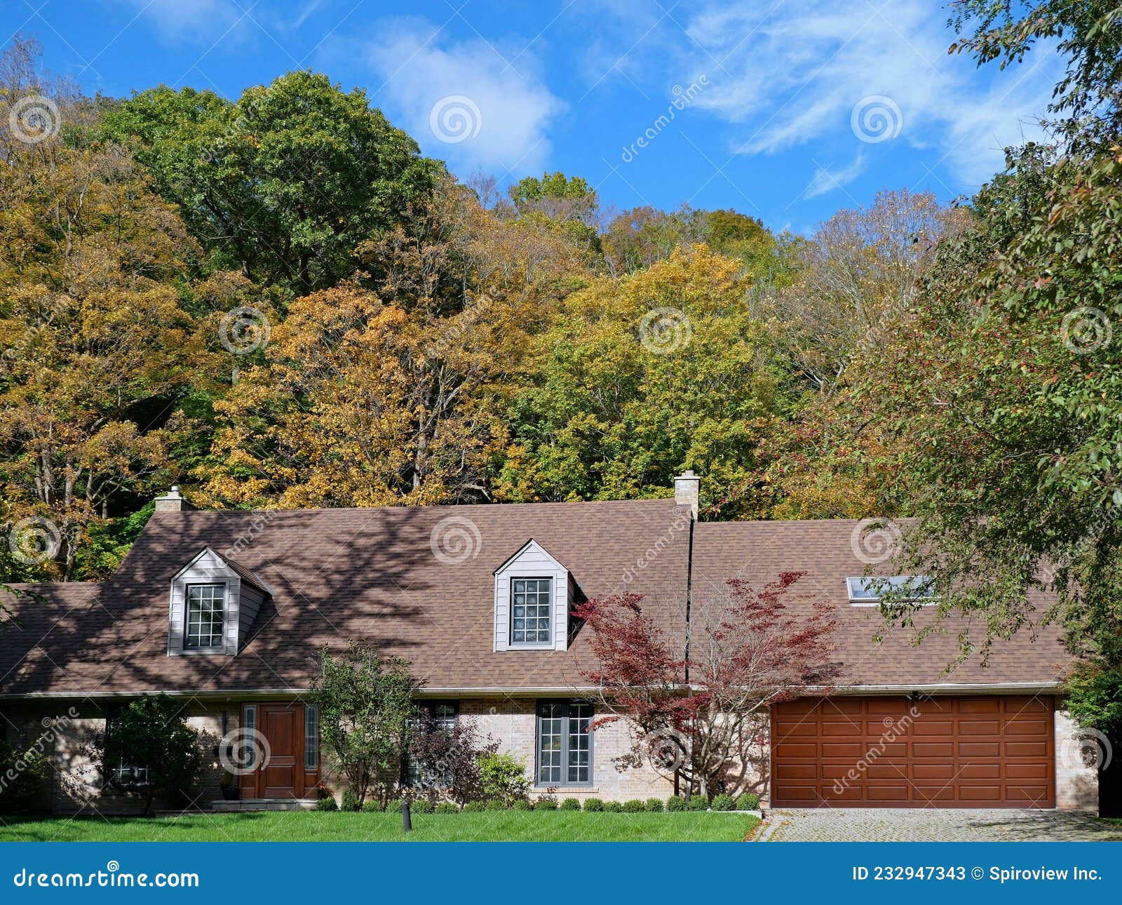 Ranch Style House with Dormer Windows Stock Image - Image of front ...