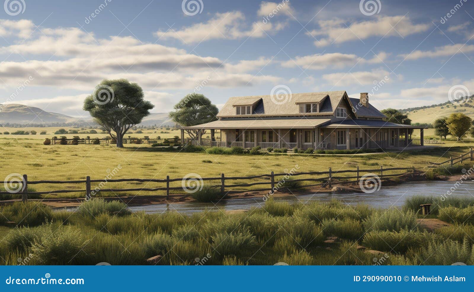 A Ranch - Style House Surrounded by Farmland and Open Fields Stock ...