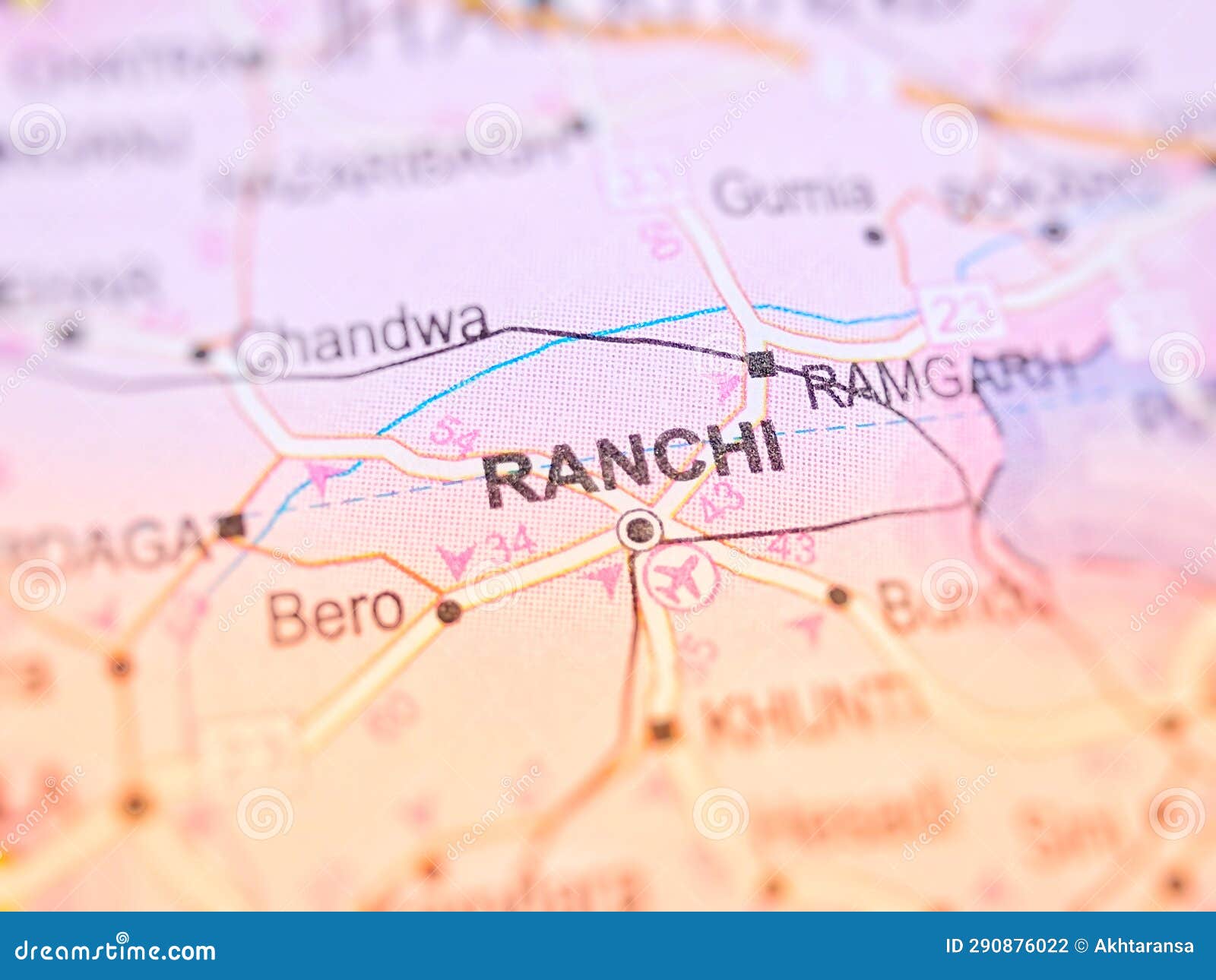 Ranchi on a Map of India with Blur Effect Stock Photo - Image of ...