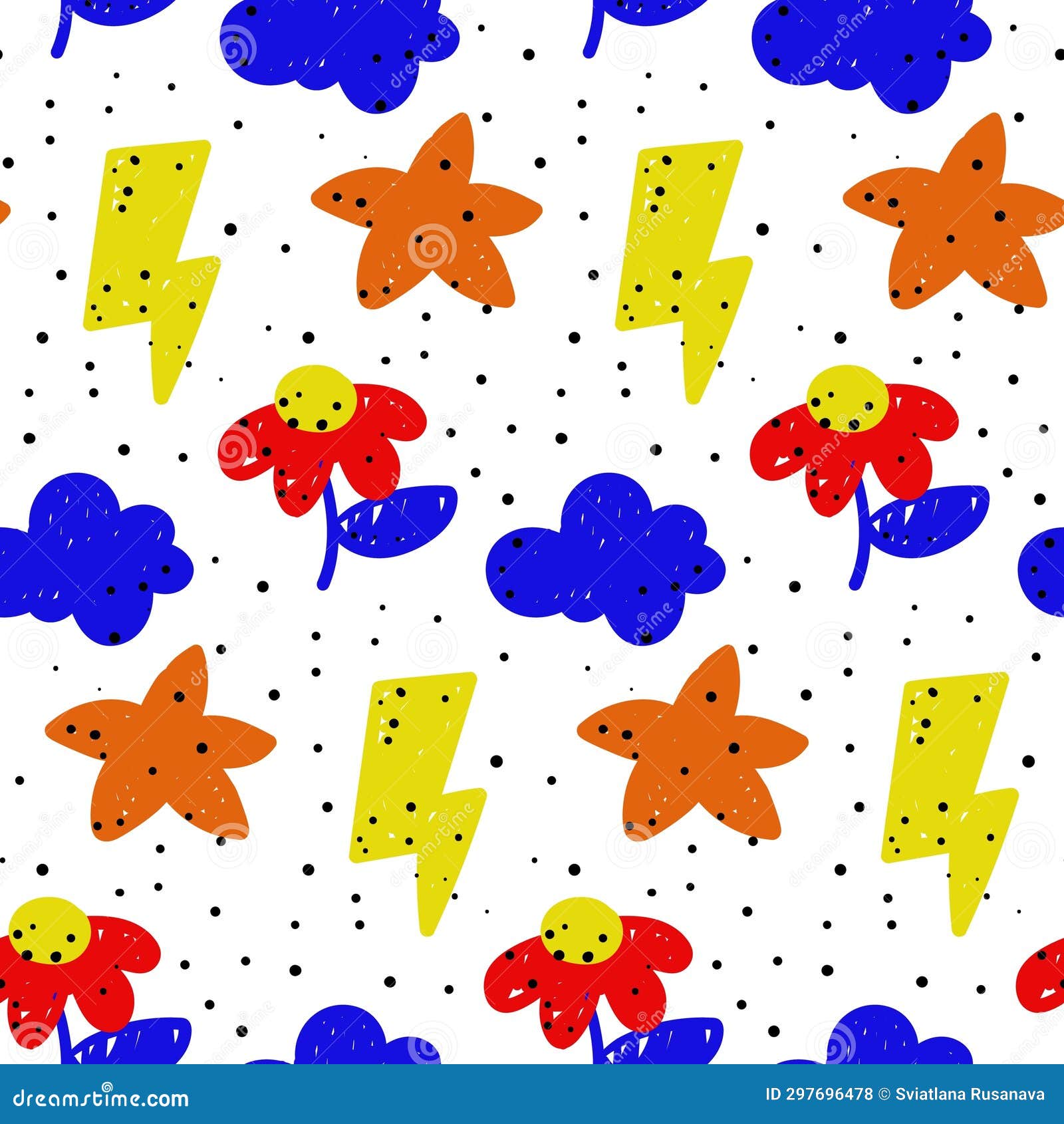 Random Abstract Icons with Seamless Pattern. Flower, Lightning, Star ...