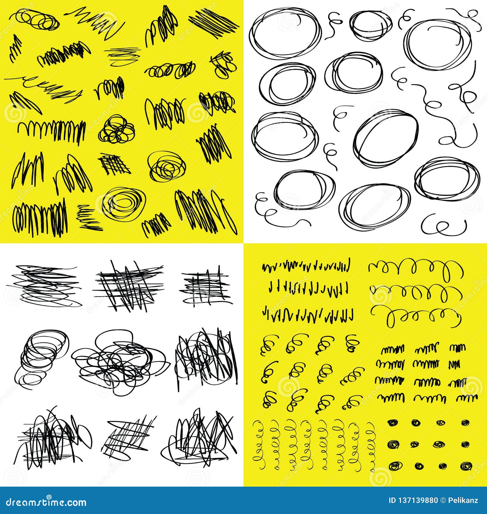 Random Black Hand Drawn Doodle and Scribbles Design Elements Set on ...