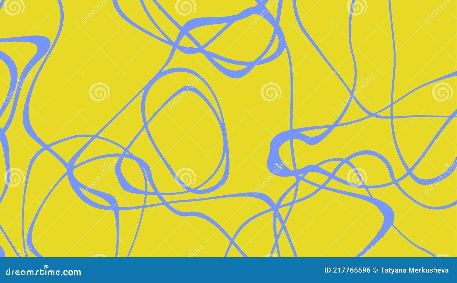 Random Blue Lines and Outlines on a Yellow Background. Abstract Vector ...