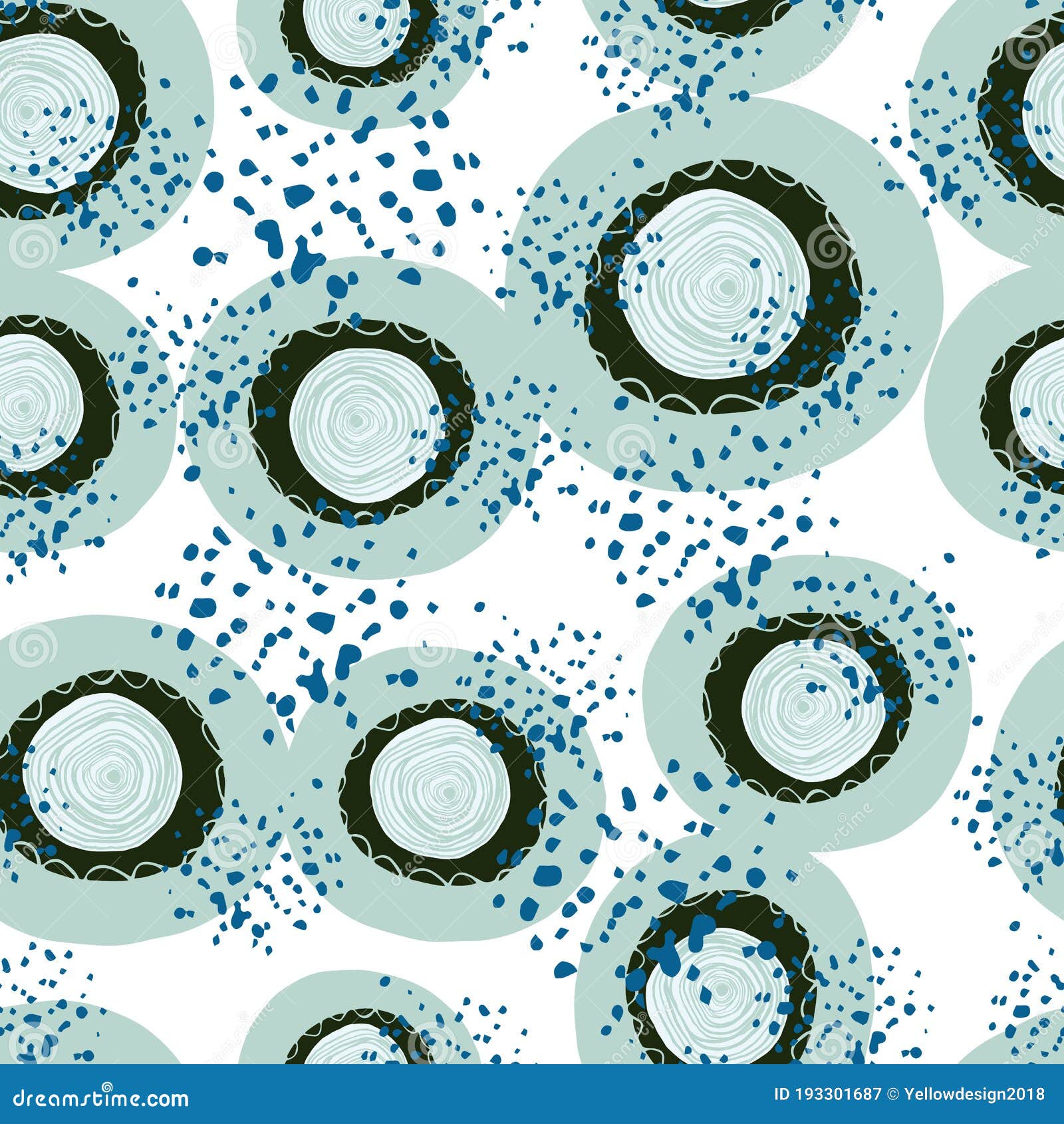 Random Circle Spot Shapes Seamless Pattern. Blue and Black Figures on ...