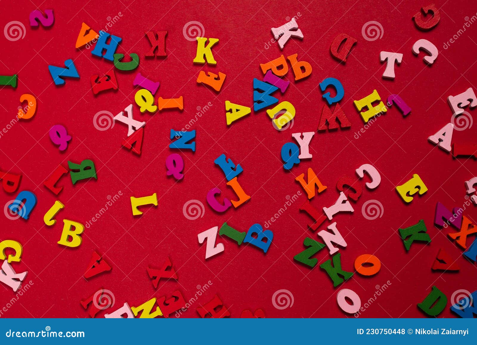 Random Colorful Alphabet on a Red Background, Colorful Letters Stock ...