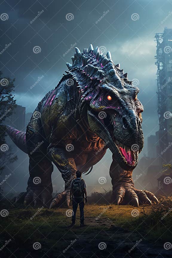 Dinosaurs Rampage in the Modern City Stock Illustration - Illustration ...