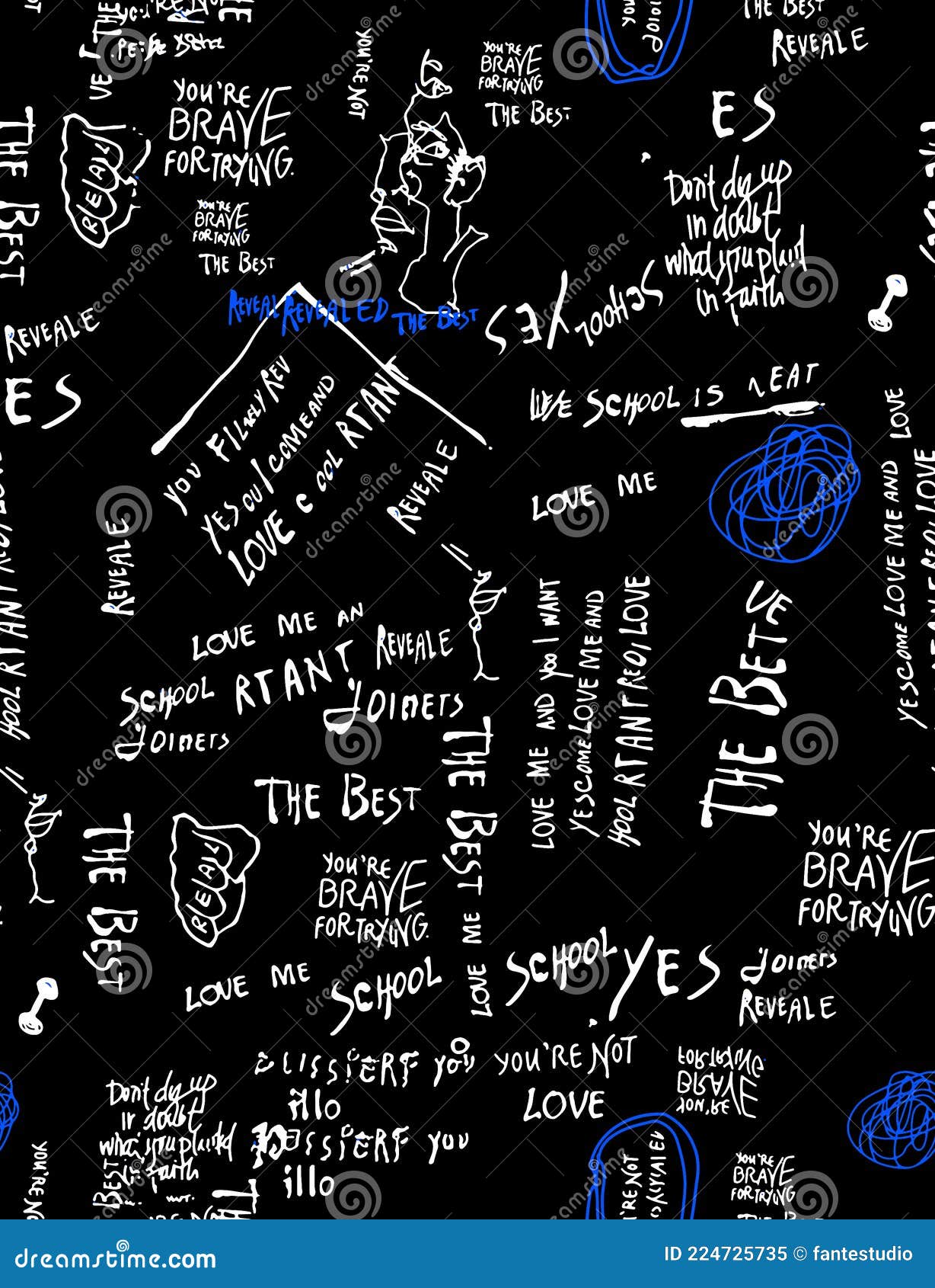 Seamless Pattern with Hand Draw Abstract Sketch, Random Texts for ...