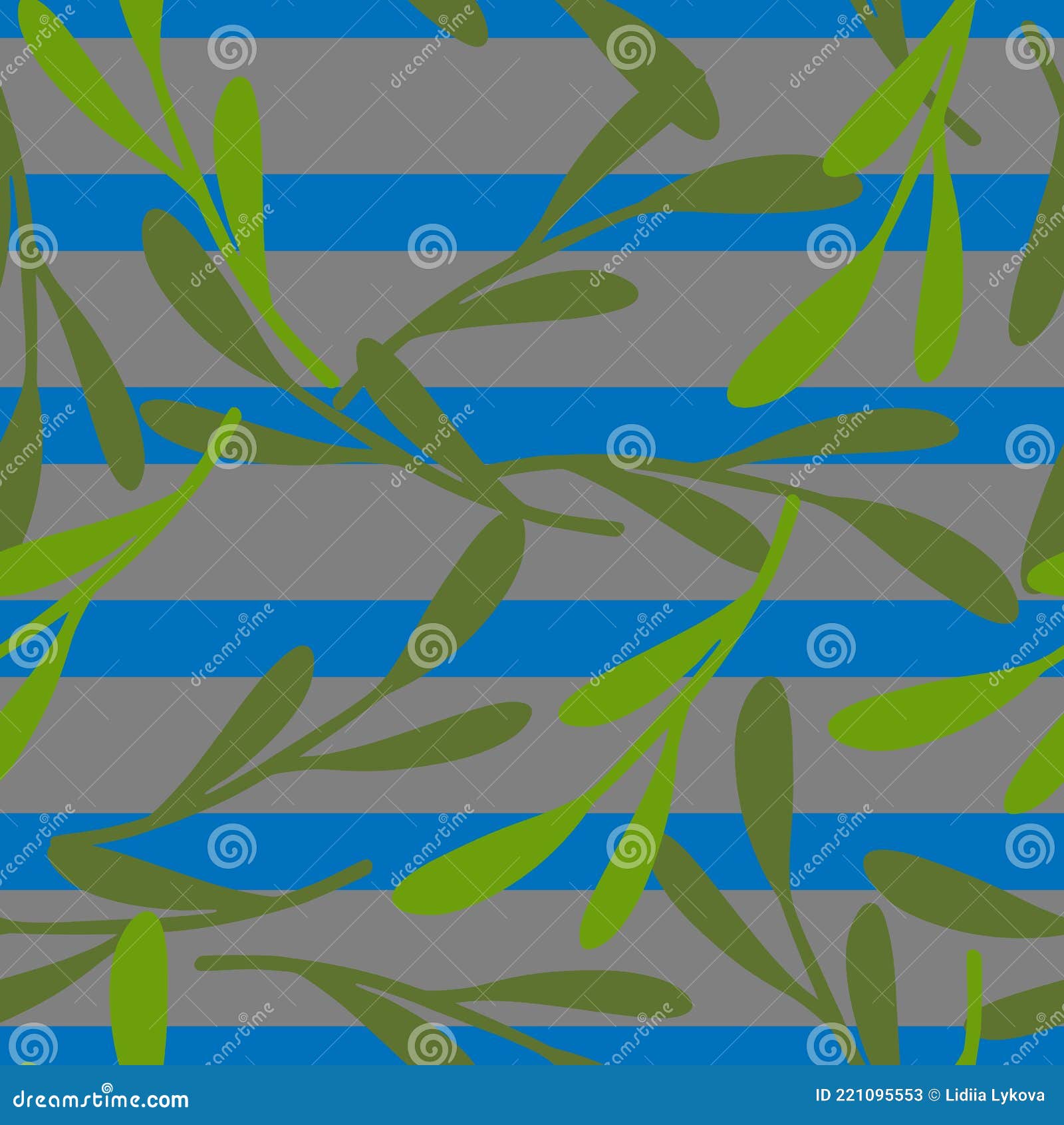 Random Green Minimalistic Branches Silhouettes Seamless Pattern. Grey ...