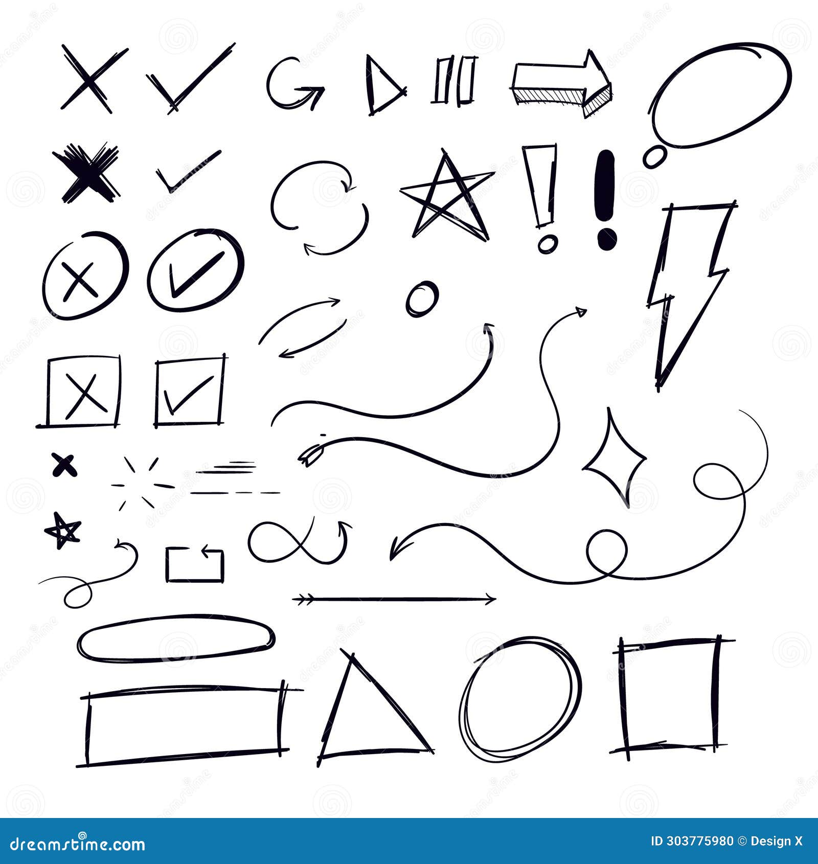 Random Hand Drawn Scribble Doodle Symbols Vector Random Hand Drawn ...
