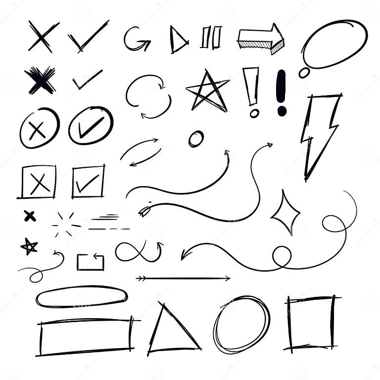 Random Hand Drawn Scribble Doodle Symbols Vector Random Hand Drawn ...