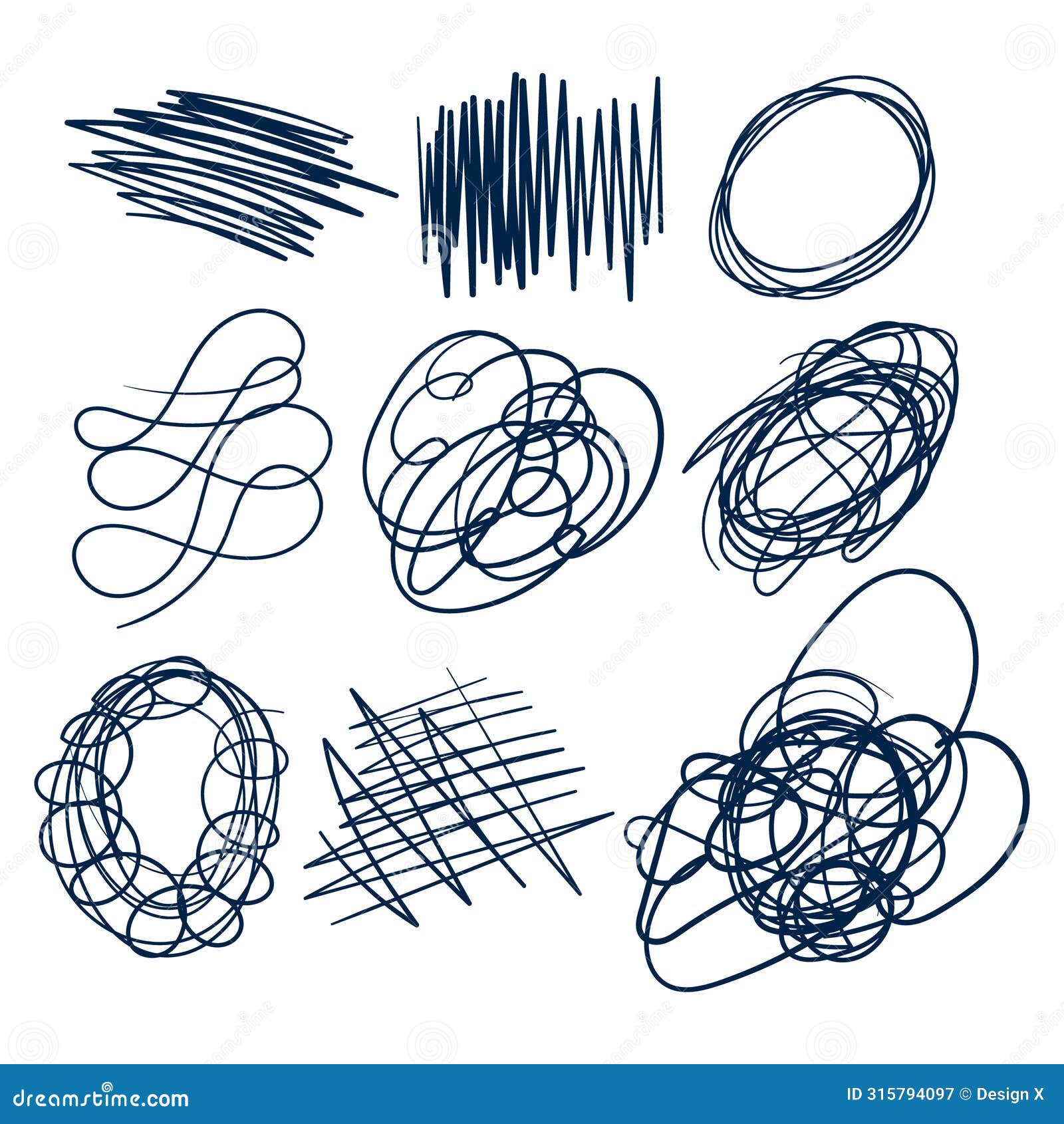 Random Hand Drawn Scribbles Set Vector Scribble Pen Drawing Doodles ...