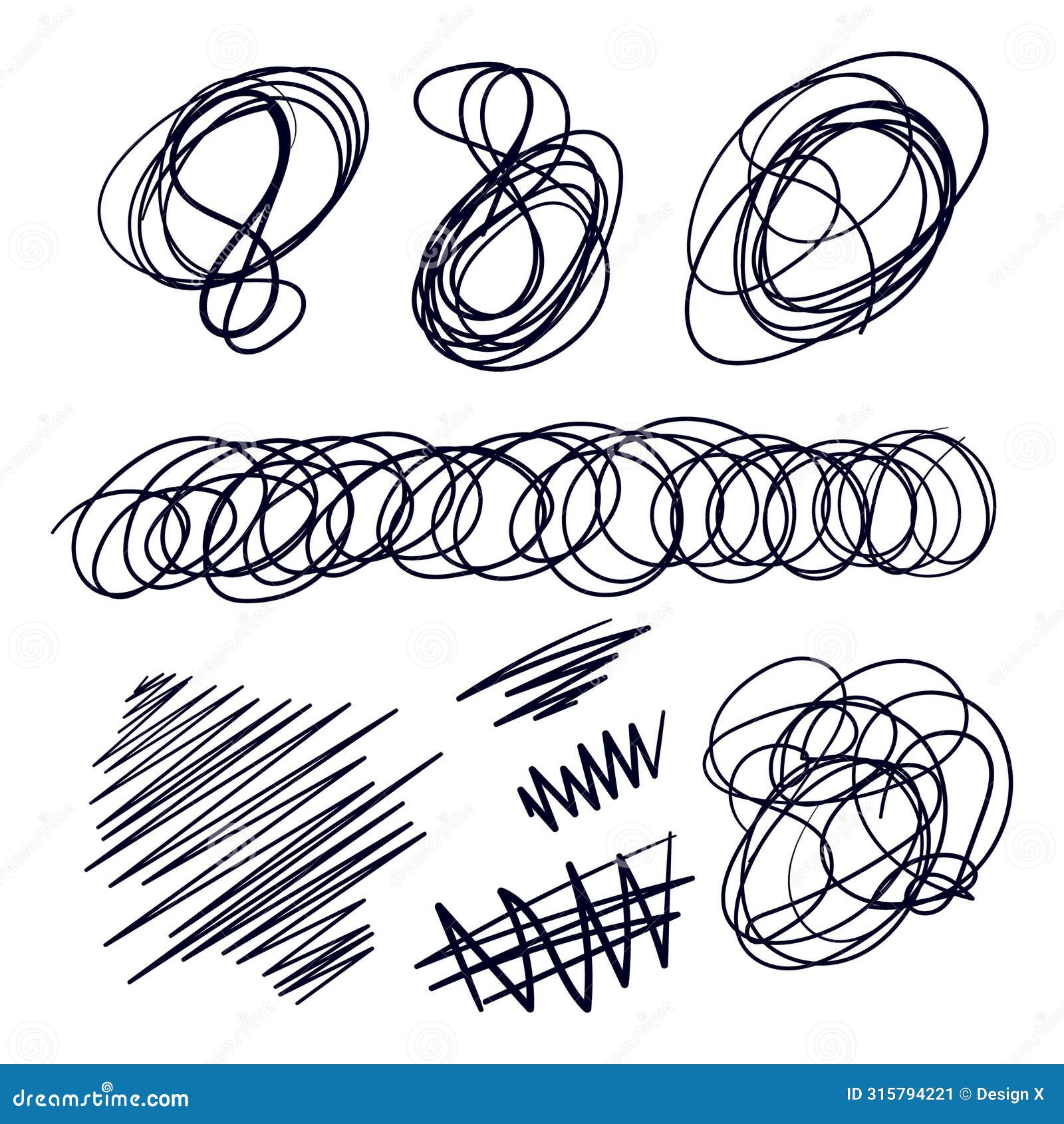 Random Hand Drawn Scribbles Set Vector Scribble Pen Drawing Doodles ...