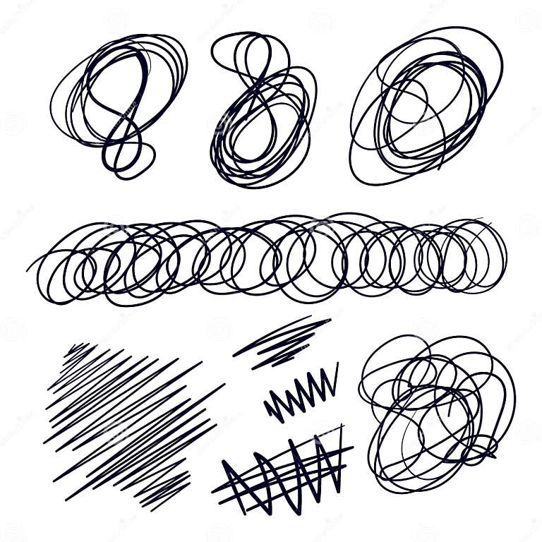Random Hand Drawn Scribbles Set Vector Scribble Pen Drawing Doodles ...