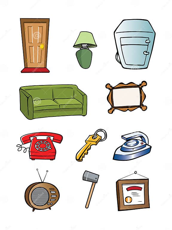 Random Household Objects Collection Stock Vector - Illustration of ...