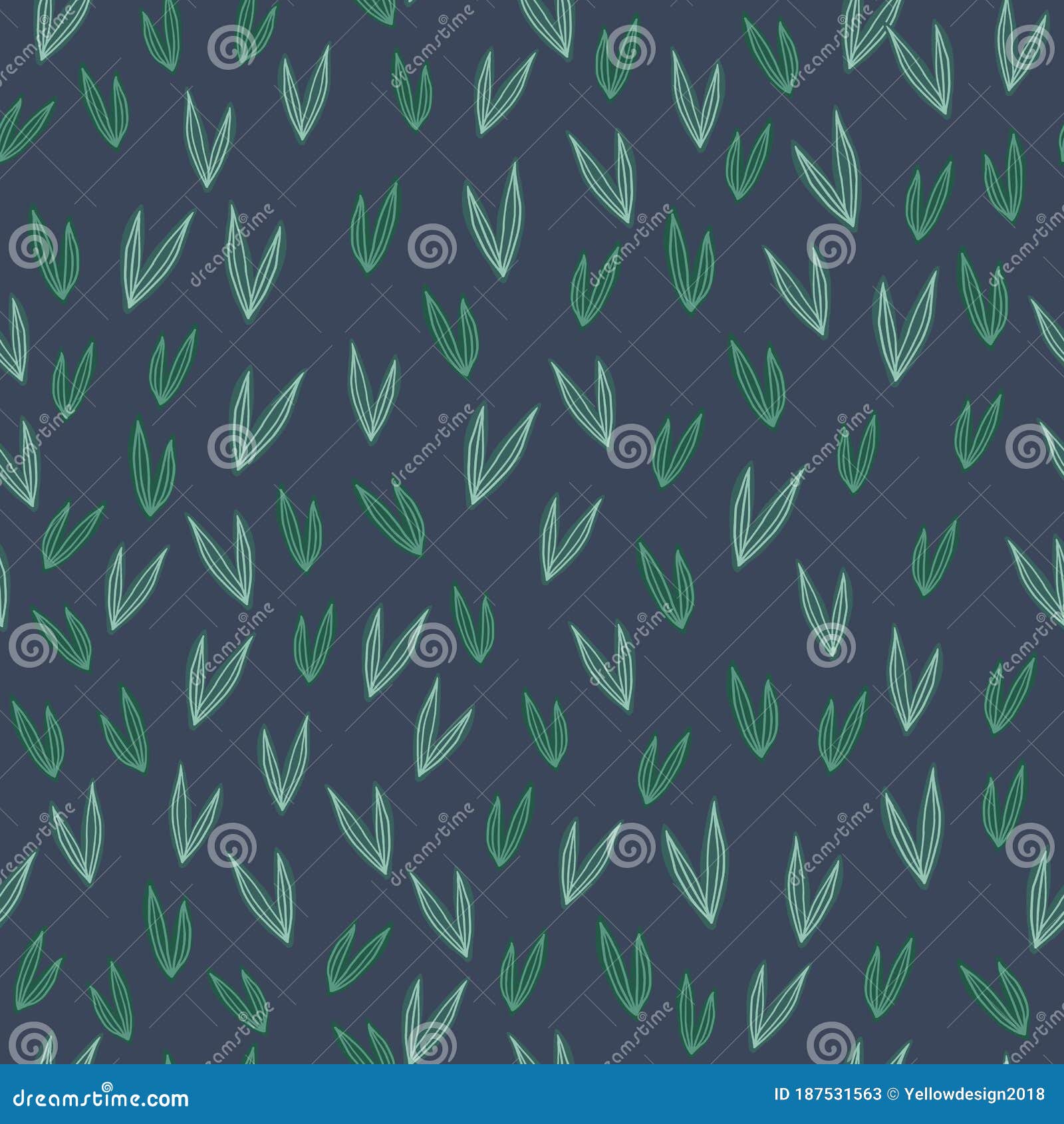 Random Leaves Seamless Pattern on Blue Background. Doodle Forest Herbal ...