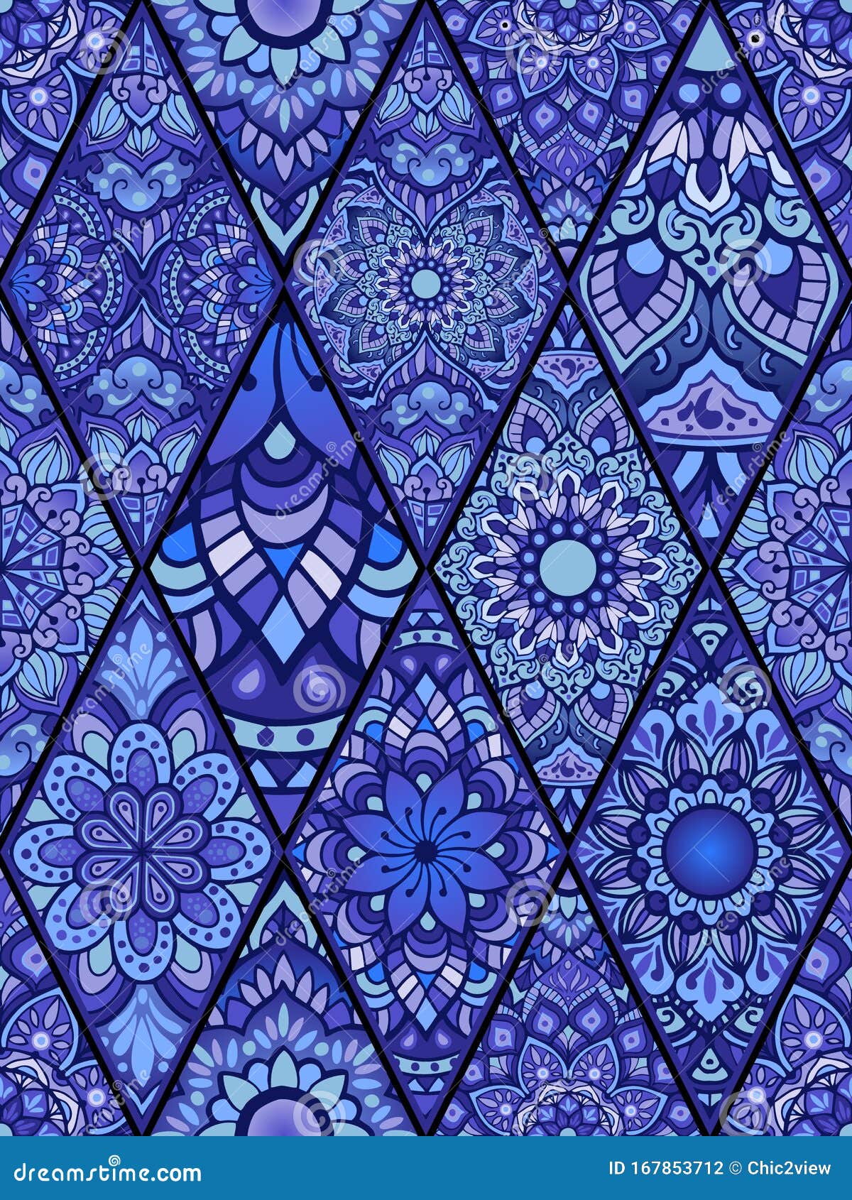 Random Mandala Doodle Illustration Design Seamless Pattern in Diamond ...