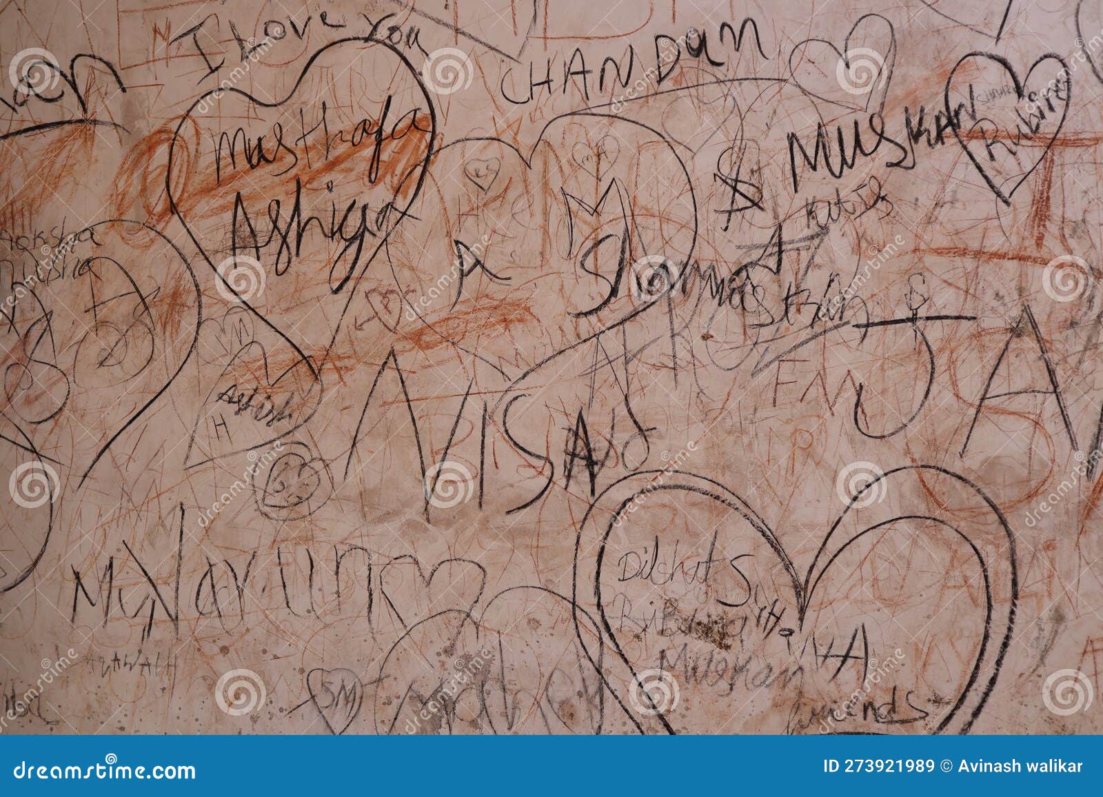 The Random Names Handwritten on a Wall Stock Image - Image of exterior ...
