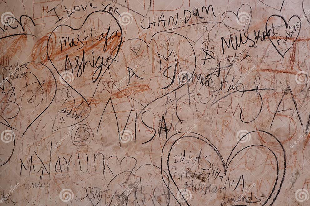The Random Names Handwritten on a Wall Stock Image - Image of exterior ...
