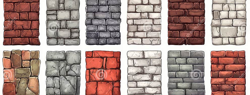 Random Natural Bricks Texture Collection, Editable Modern Illustration ...