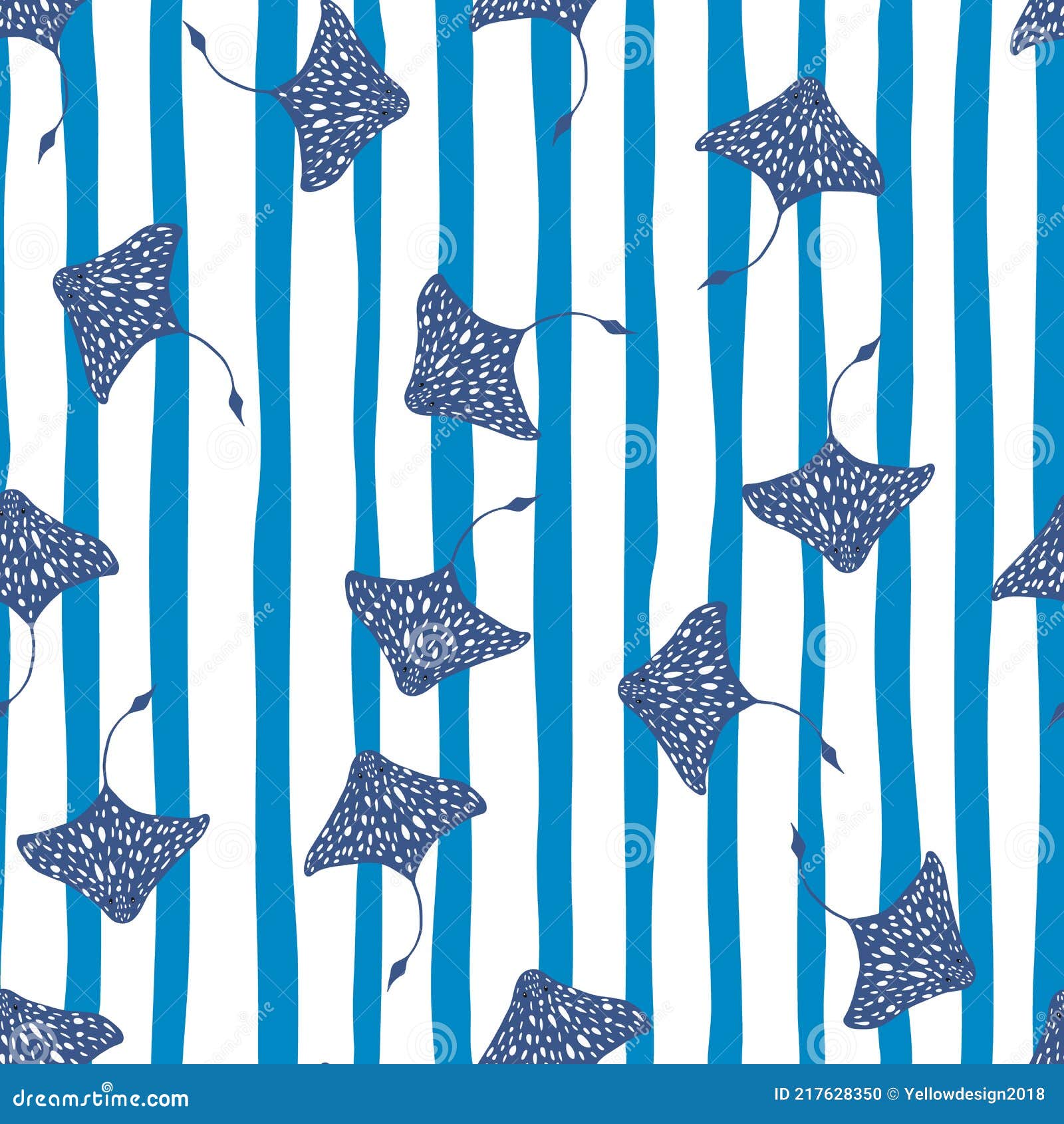 Random Navy Blue Stingray Shapes Seamless Doodle Pattern. Blue and ...
