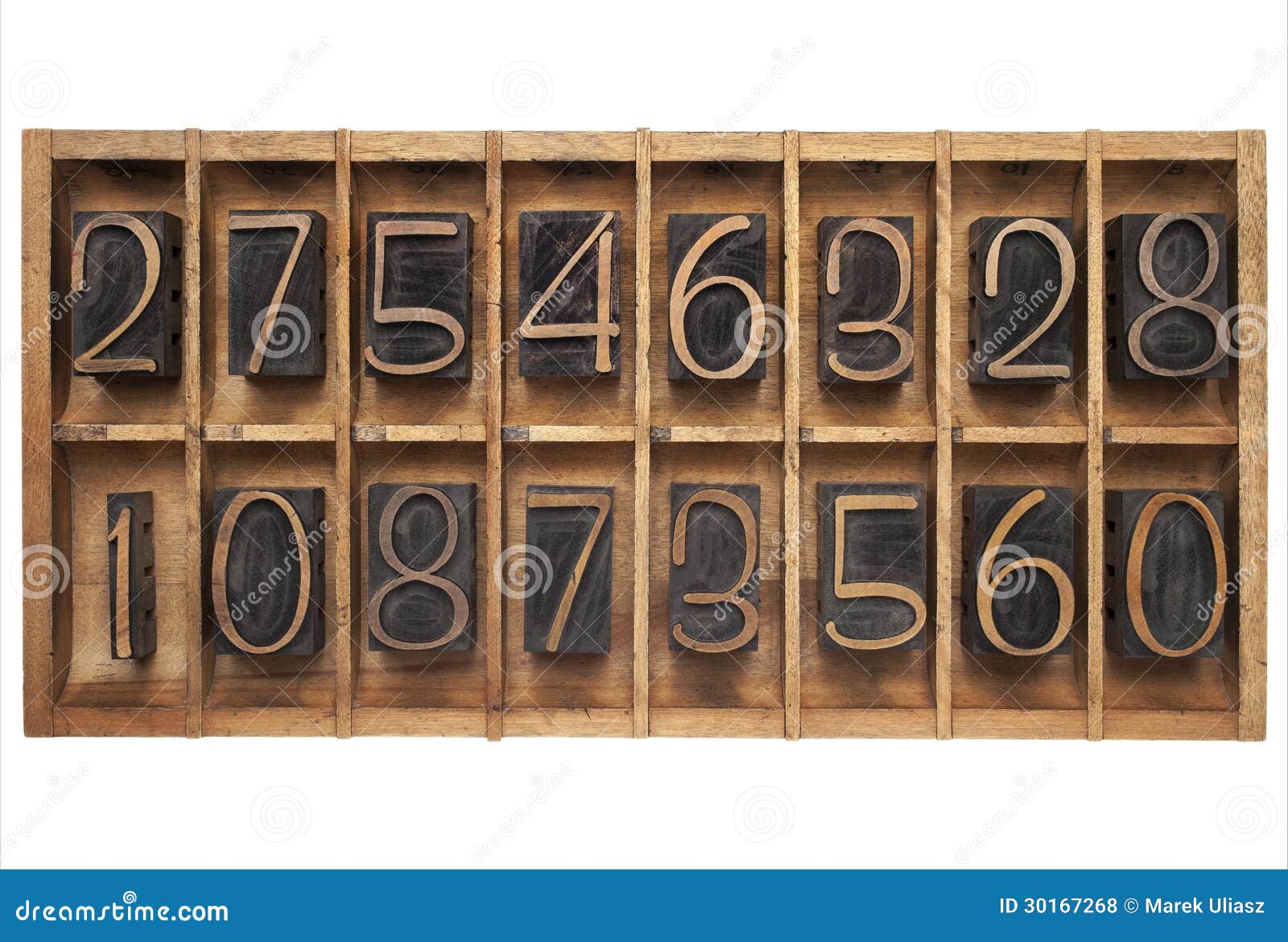 Wood type numbers in a box stock photo. Image of random - 30167268