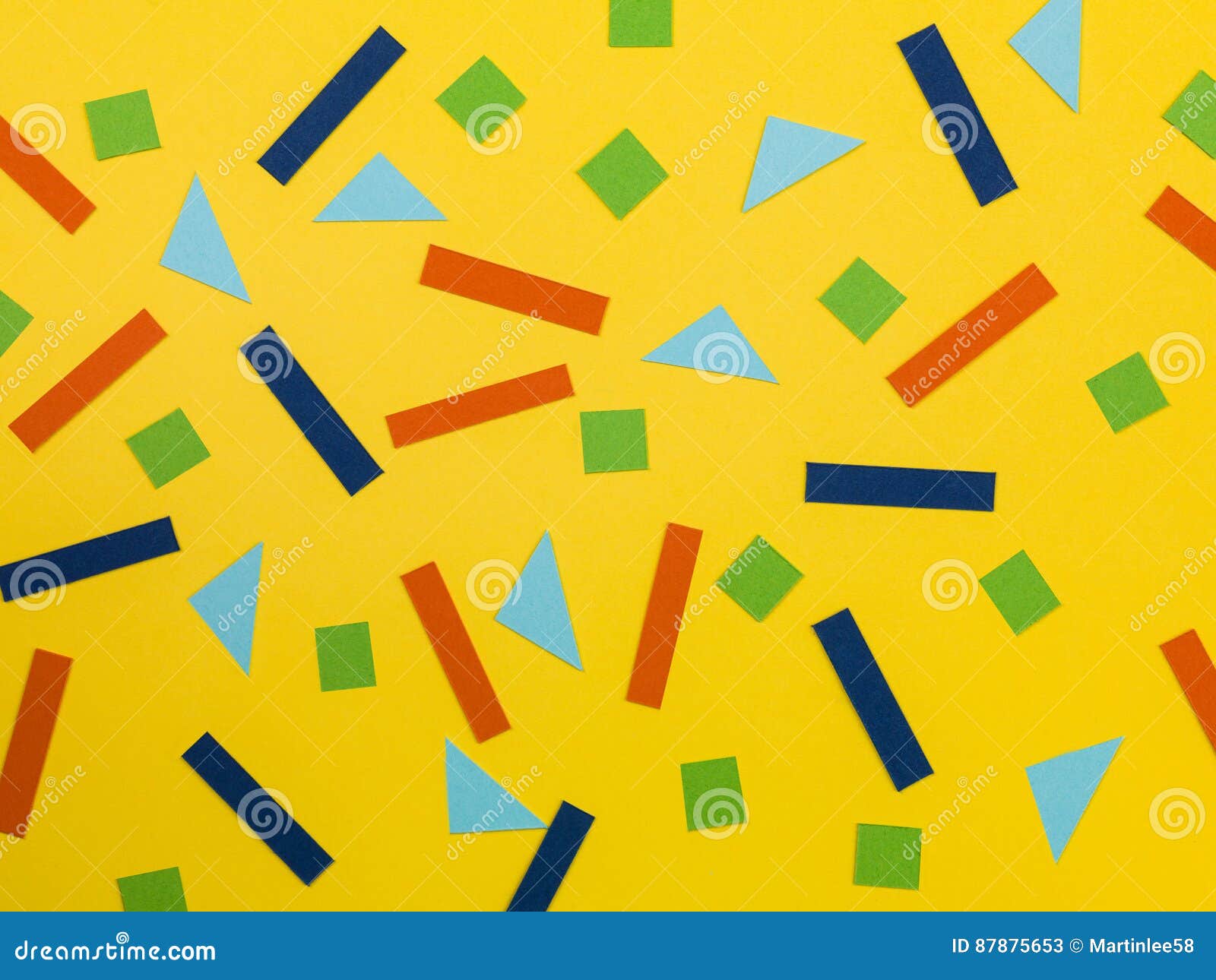 Random Pattern of Geometric Shapes on a Yellow Background Stock ...