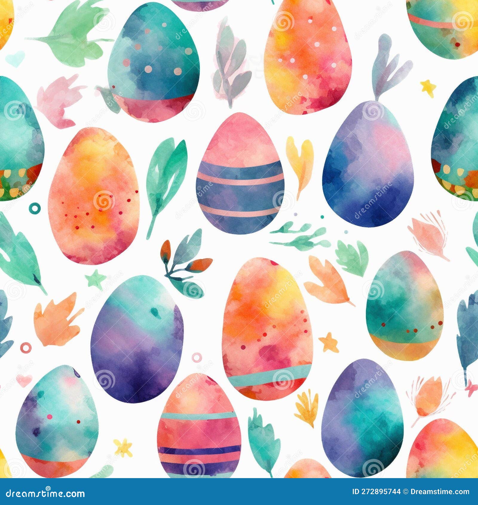 Random Seamless Background Decorative Easter Egg Watercolor Painting ...