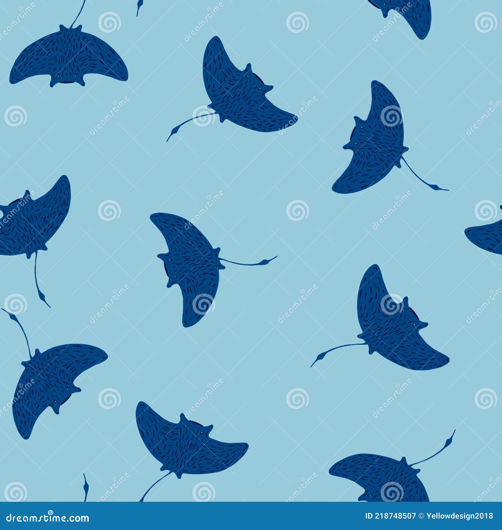 Random Seamless Ocean Pattern with Hand Drawn Stingray Elements in Navy ...