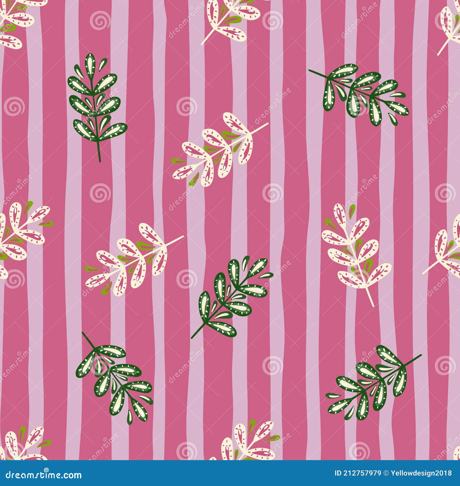 Random Seamless Pattern With Abstract Doodle Leaf Branches Shapes Pink