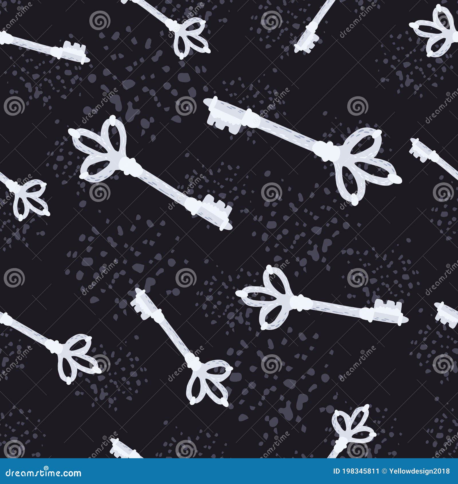 Random Seamless Pattern with Keys Doodle Silhouettes. White Different ...