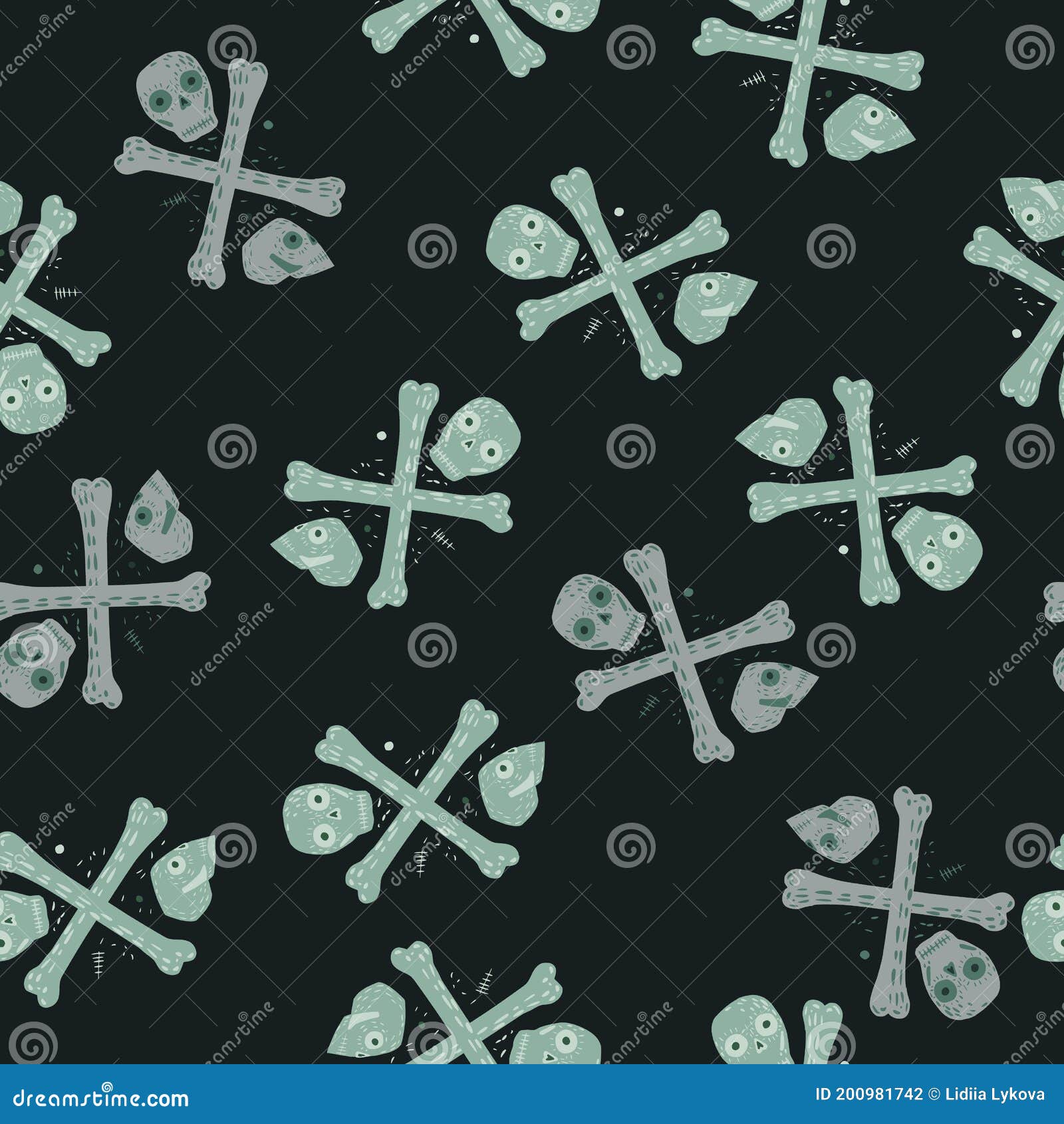 Random Seamless Pattern with Simple Skeleton Skull and Bone Ornament ...
