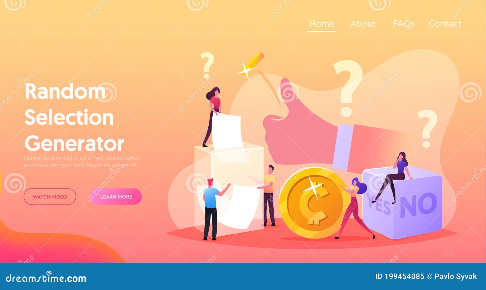 Random Selection Landing Page Template. Tiny Characters Throw Coin and ...