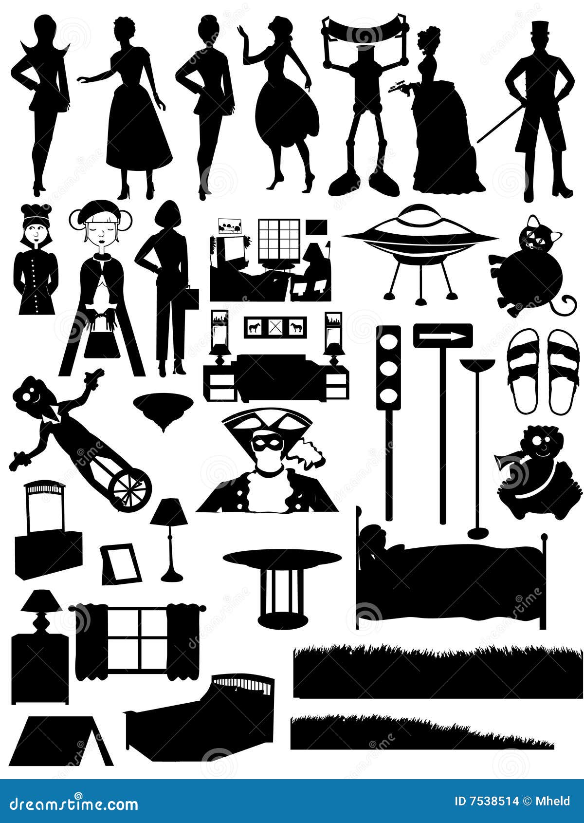 Random Silhouettes Set, Steampunk, People, Furnitu Stock Vector ...