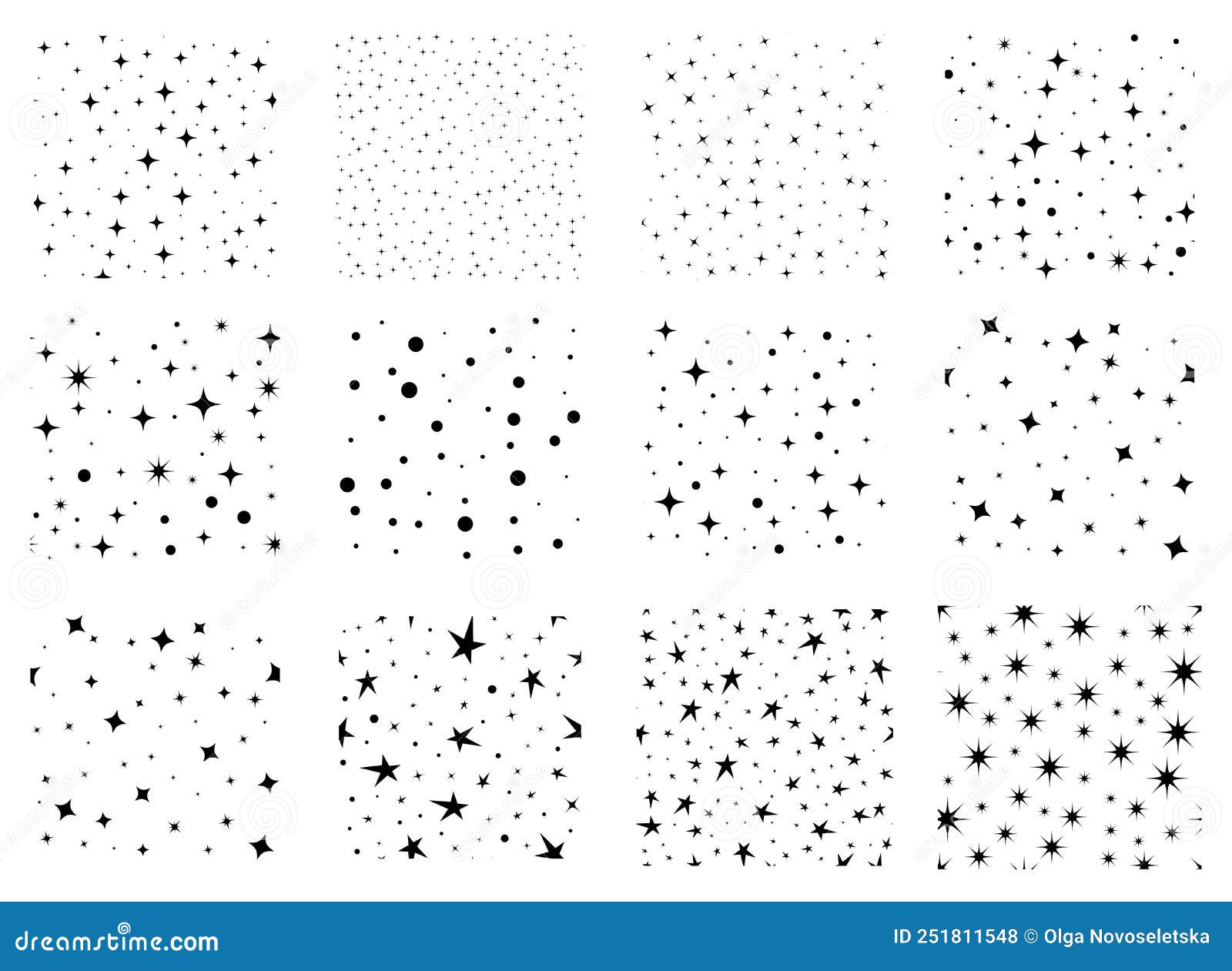 Random Stars Seamless Patterns Set. Starry Sky Vector Wallpaper Stock ...