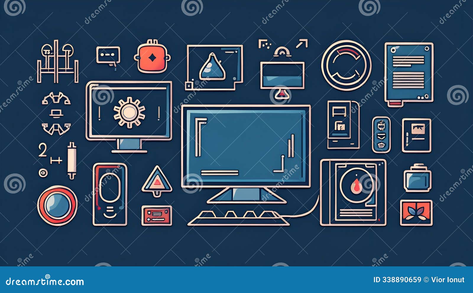 Random Tech Items Abstract Background on White Stock Illustration ...