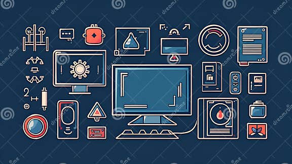 Random Tech Items Abstract Background on White Stock Illustration ...